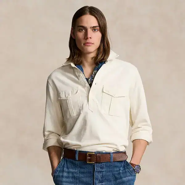 Ralph Lauren Jacquard-Knit Popover Workshirt In Herbal Milk - 19